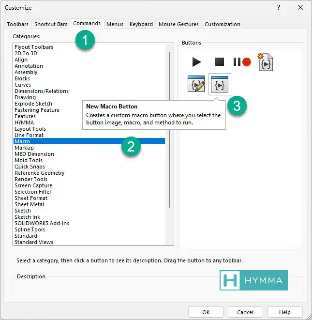 Assign a Button to a Macro in SolidWorks. Assign a Button to a Macro in SolidWorks.